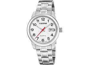 8430622827006 - Quarzuhr CALYPSO WATCHES Basic Armbanduhren silberfarben (silberfarben weiß) Herren Armbanduhr Herrenuhr Edelstahlarmband analog Tag