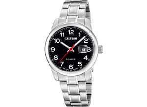 8430622826382 - Quarzuhr CALYPSO WATCHES Basic Armbanduhren silberfarben (silberfarben schwarz) Herren Armbanduhr Herrenuhr Edelstahlarmband analog Tag