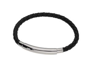 4007810232948 - Armband JACQUES CHARREL mit schwarzem Leder geflochten Edelstahl Gr 19 cm Edelstahl schwarz Damen Armbänder