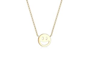 4050878543419 - Kette mit Anhänger ELLI mit Happy Smiling Face 925 Silber Halsketten Gr 45 ohne Stein Silber 925 (Sterlingsilber) Länge 45 cm goldfarben (gold) Damen