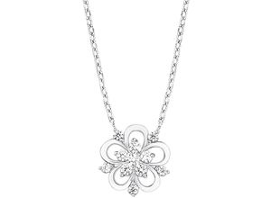 4020689363612 - Kette mit Anhänger AMOR Blume Halsketten Gr Silber 925 (Sterlingsilber) Länge 45 cm Breite 1 mm silberfarben (silber 925) Damen mit Zirkonia (synth)