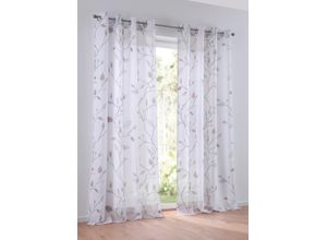 4016478154752 - Vorhang KUTTI Bonnie Gr 1 grau (grau taupe sanftes weiß) Gardinen 145cm Ösen 135cm Polyester Gardine halbtransparent bedruckt Polyester B135cm H145cm