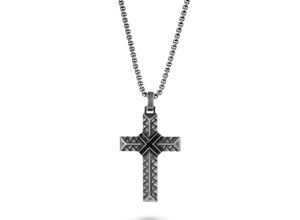 4250269360919 - Kette mit Anhänger FIRETTI Schmuck Geschenk Woven Kreuz Halsketten Gr Edelstahl Länge 55 cm Breite 25 mm schwarz (antikfarben schwarz) Herren Ketten mit Anhänger Zirkonia (synth)