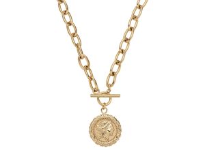 4056874026031 - Kette mit Anhänger Greek Coin 2030643 Halsketten Gr Edelstahl Länge 42 cm Breite 6 mm gelb (gelbgoldfarben) Damen Ketten mit Anhänger