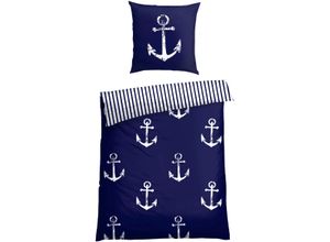 4251806400730 - Wendebettwäsche SCHIESSER Marina aus weicher Baumwolle im maritimen Look Bettwäsche Gr B L 155 cm x 220 cm (1 St) B L 80 cm x 80 cm (1 St) Renforcé blau (marine weiß) Renforcé-Bettwäsche MADE IN GREEN by OEKO-TEX-zertifiziert