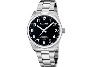 8430622826795 - Quarzuhr CALYPSO WATCHES Basic Armbanduhren silberfarben (silberfarben schwarz) Herren Armbanduhr Herrenuhr Edelstahlarmband analog