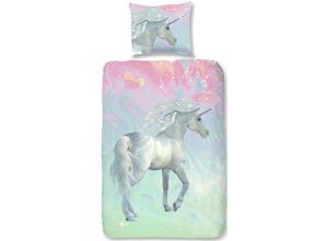 8717285132563 - Kinderbettwäsche GOOD MORNING Unicorn Bettwäsche Gr B L 135 cm x 200 cm 1 St 1 St Renforcé B L 80 cm x 80 cm bunt Baumwolle Renforcé 135x200 Reißverschluss Kind Mädchen Einhorn