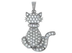 4006046286312 - Ketten-Anhänger VIVANCE 925 Sterling Silber Katze mit Zirkonia Schmuckanhänger Gr ONE-SIZE Silber 925 (Sterlingsilber) 23 g weiß (weiß weiß) Damen