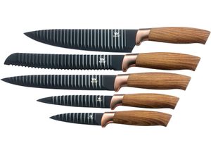 4019256020911 - Messer-Set KING Essential Kochmesser-Sets braun (holzfarben schwarz) Küchenmesser-Sets Wellenschliff Griffe in Holzoptik im Geschenk-Etui