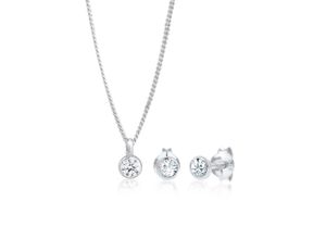 4050878489458 - Schmuckset ELLI Basic Solitär Kristalle Silber Schmuck-Sets Gr OneSize mit Stein weiß (weiß weiß) Damen