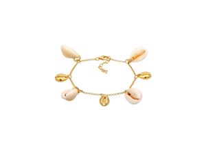 4050878581176 - Armband ELLI Echte Kauri Muscheln Sommer 925 Silber vergoldet Armbänder Gr 16 cm ohne Stein Silber 925 (Sterlingsilber) goldfarben (gold) Damen