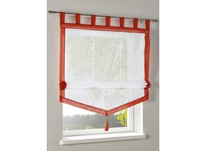 6930325753517 - Raffrollo HEINE HOME Raffrollos Gr 130 cm Schlaufen 45 cm orange (weiß terracotta) Raffrollos transparent