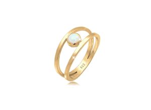 4050878572099 - Fingerring ELLI Bandring Zweireihig Synthetischer Opal 925 Silber Fingerringe Gr 52 mm mit Steinen Silber 925 (Sterlingsilber) 3 mm goldfarben (gold weiß) Damen