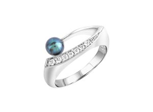 4006046381673 - Fingerring ZEEME Silber 925 rhodiniert mit schwarzer Perle & Zirkonia weiß Fingerringe Gr 017 (535) Silber 925 (Sterlingsilber) weiß (weiß schwarz) Damen