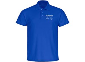 4068859040161 - multifanshop Poloshirt - München blau - Herzschlag - Druck weiß - Polo