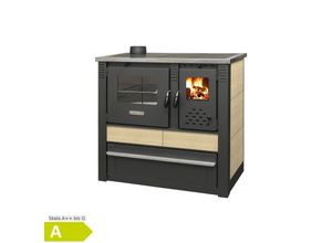 4052398406779 - Pro Termo doo Küchenherd Holzofen PANONIA mit Kacheln creme 105 kW Dauerbrandherd linke Version inklusive Ofenrohrset 120mm schwarz