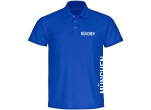 4068859022235 - multifanshop Poloshirt - München blau - Brust & Seite - Druck weiß - Polo