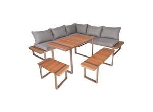 4041908123770 - Lounge-Eckgruppe AUREA 6-tlg Garten Sitzgruppe Outdoor Beige Holz Metall Möbel