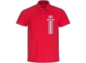 4068859129774 - multifanshop Poloshirt - München rot - Streifen - Druck weiß - Polo