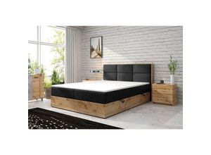 4262413691176 - M-Punkt GmbH Boxspringbett STOCKHOLM Eiche Holz mit Bettkasten 180 x 200 cm Webstoff Schwarz - versch Varianten