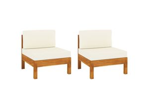 8720286112342 - 2 Stk Mittelsofas mit Cremeweißen Kissen，Gartensofa Massivholz Akazie vidaXL