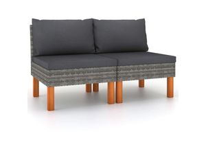 8720286208151 - Bonnevie - 2 Stk MittelsofaGartensofa s Poly Rattan und Eukalyptus Massivholz vidaXL