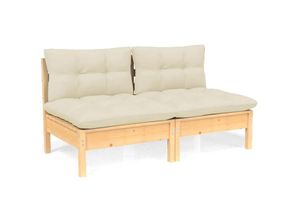 8720286858516 - Bonnevie - 2-Sitzer-GartensofaLounge-Sofa mit Creme Kissen Massivholz Kiefer vidaXL