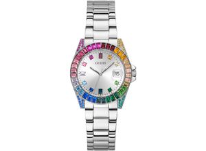 0091661543135 - Quarzuhr GUESS OPALINE Armbanduhren silberfarben Damen Armbanduhr Damenuhr Datum Kristallsteine Mineralglas analog