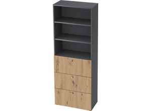 4032062187975 - eurokraft pro Kombi-Schrank 2 Fachböden 3 Hängeregistraturschübe graphit   Asteiche