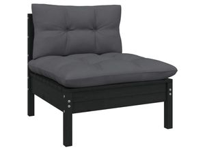 8720286670705 - Bonnevie - Garten-Mittelsofa mit KissenGartensofa Schwarz Massivholz Kiefer vidaXL