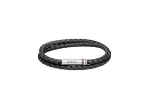 7613272564540 - Armband BOSS Schmuck Edelstahl Lederarmband Wickelarmband ARES Armbänder Gr M Leder-Edelstahl grau (schwarz edelstahlfarben) Herren Hochzeitsmode