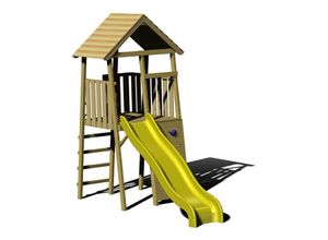 4751017090848 - Kinderspielhaus Kletterturm Falke mit Rutsche und Kletterwand holz   gelb - Wendi Toys