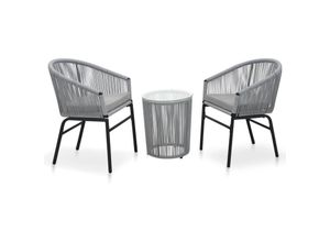 8719883813912 - Bonnevie - 3-tlg Bistro-Set mit Kissen PE-Rattan Grau vidaXL543591