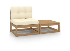 8720286355817 - Bonnevie - 2-tlg Garten-Lounge-SetGartenmöbel-Set Kissen Honigbraun Massivholz Kiefer vidaXL