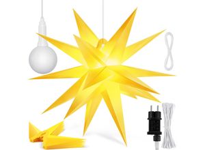 4260751948211 - KESSER® Leuchtstern 3D LED Weihnachtsstern mit Timer für innen und außen Adventsstern Beleuchtet hängend Stern + Warmweiß Licht 100cm   Gelb   mit