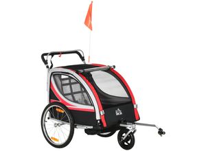 4251774952330 - Kinderfahrradanhänger mit Aufbewahrungstasche 142L x 75B x 101H cm 2 in 1 design kinderwagen mit mesh-tür fahrradanhänger fahne buggy