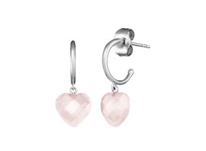 4260645861572 - Paar Creolen ENGELSRUFER With Love - Herzensangelegenheit ERE-HEART-RQ-CR Ohrringe Gr Silber 925 (Sterlingsilber) bunt (silberfarben rosa rosa) Damen mit Rosenquarz