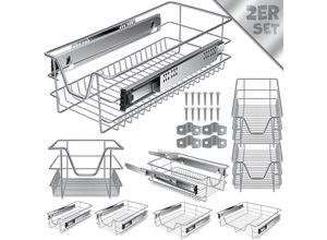 4260598872298 - Teleskopschublade Küchenschublade Küchenschrank Korbauszug Schrankauszug Vollauszug Schublade 2x 30cm - Silber - Silber - Kesser