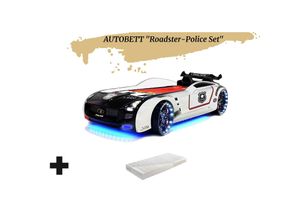 0743194011062 - Autobett Kinderbett Roadster Police LED Sound Sportsitze Lattenrost Spoiler 90x190 cm