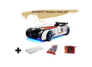 0743194011048 - Autobett Kinderbett Roadster Police LED Sound Sportsitze Lattenrost Spoiler 90x190 cm