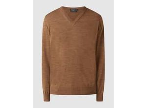 4058127328251 - MAERZ Superwash Classic Fit Strickpullover V-Ausschnitt hellbraun Einfarbig 50