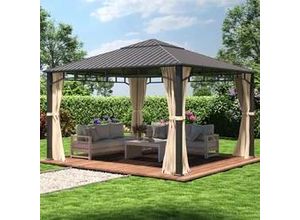 4064108123098 - Sunset 4x4 m Hardtop Gartenpavillon inkl 4 Seitenteile champagnerfarben - (301350)