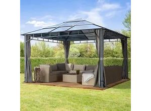 4064108055948 - Sunset 4x4 m Hardtop Gartenpavillon inkl 4 Seitenteile loft grey - (300170)