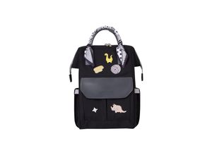 3800171210119 - Kikkaboo Wickeltasche Myla Rucksack Wickelunterlage abnehmbare Abzeichen Dino schwarz