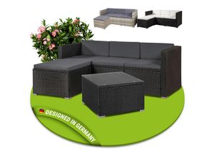 4260304769799 - Polyrattan Lounge Punta Cana M schwarz für 3-4 Personen – Sofa Tisch & Hocker