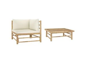 8720286188019 - Bonnevie - 2-tlg Garten-Lounge-SetGartenmöbel-Set mit Kissen Cremeweiß Bambus vidaXL