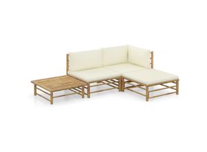 8720286191798 - Bonnevie - 4-tlg Garten-Lounge-SetGartenmöbel-Set mit Cremeweißen Kissen Bambus vidaXL