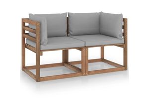 8720286322734 - Bonnevie - Garten-Palettensofa 2-Sitzer mit Kissen in Grau Kiefernholz vidaXL556368