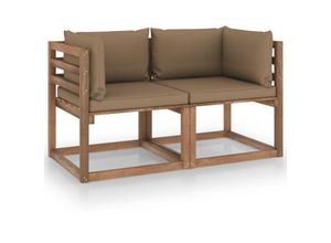 8720286322802 - Bonnevie - Garten-Palettensofa 2-Sitzer mit Kissen in Taupe Kiefernholz vidaXL495396