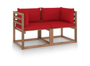 8720286322789 - Bonnevie - Garten-Palettensofa 2-Sitzer mit Kissen in Rot Kiefernholz vidaXL254637